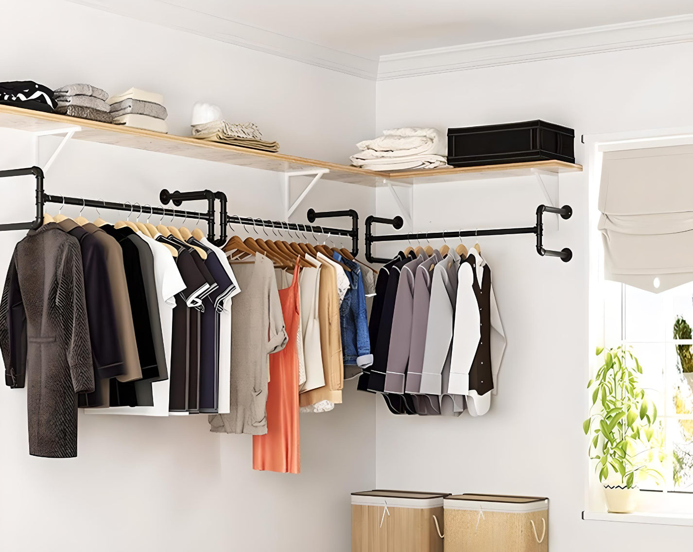 Black Iron Wall Mounted Hanging Clothes Rail | Space-Saving | J&J Home
