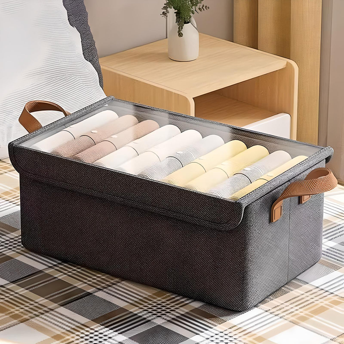 Foldable Fabric Storage Box with Clear Lid & Handles – J&J Home