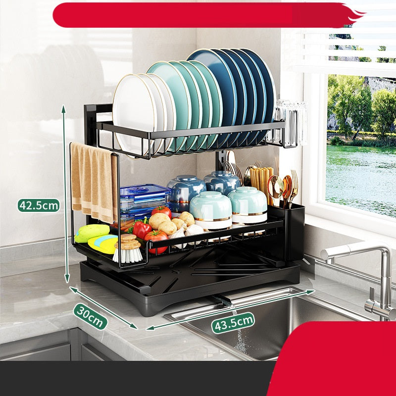 2-Tier Adjustable Steel Dish Rack All-In-One Kitchen Storage Solution ...