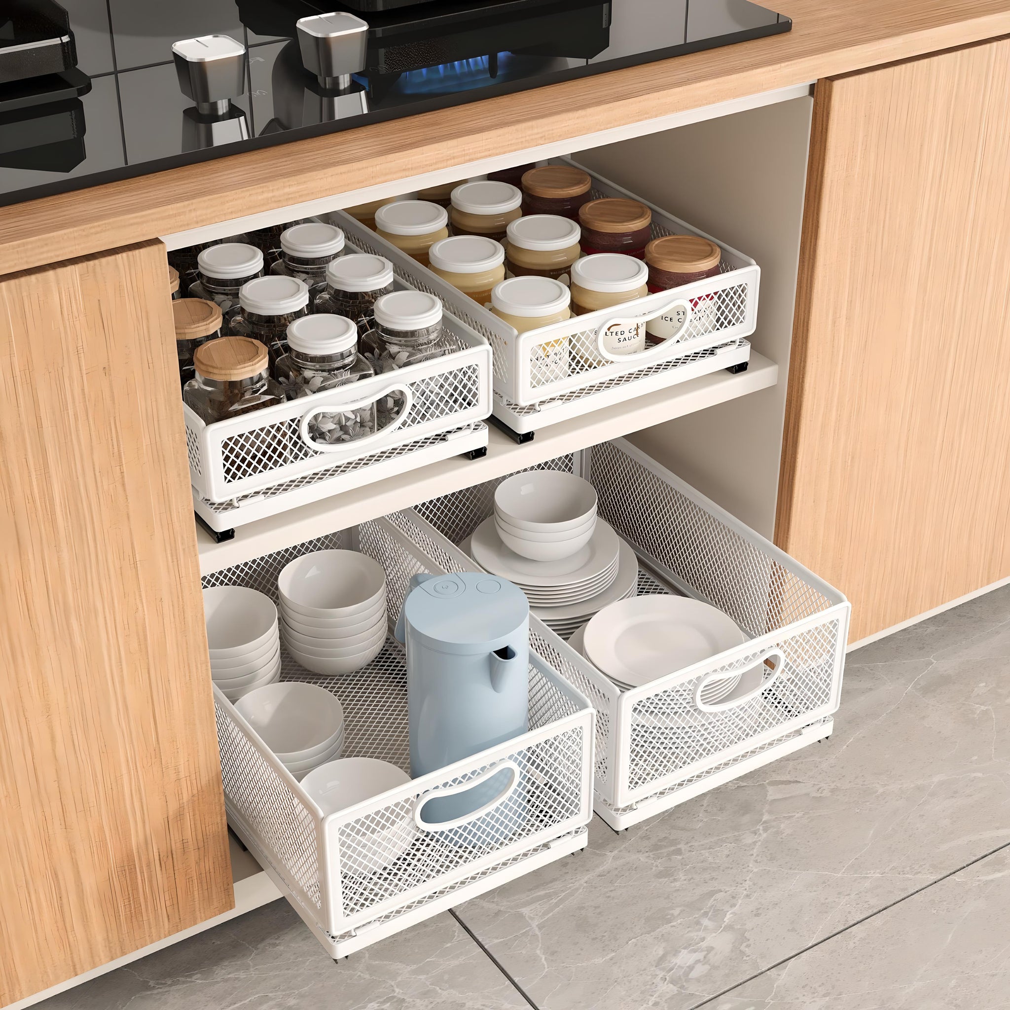 White Steel Sliding Storage Tray - Compact Drawer Solution | J&J Home