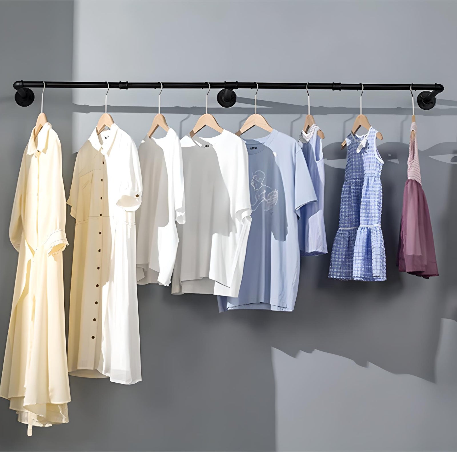 Black Iron Wall Mounted Hanging Clothes Rail | Space-Saving | J&J Home