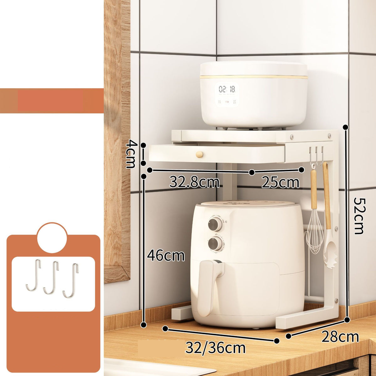 Two-Tier Kitchen Shelf Rack with Drawer - Organize Kitchen Appliances ...
