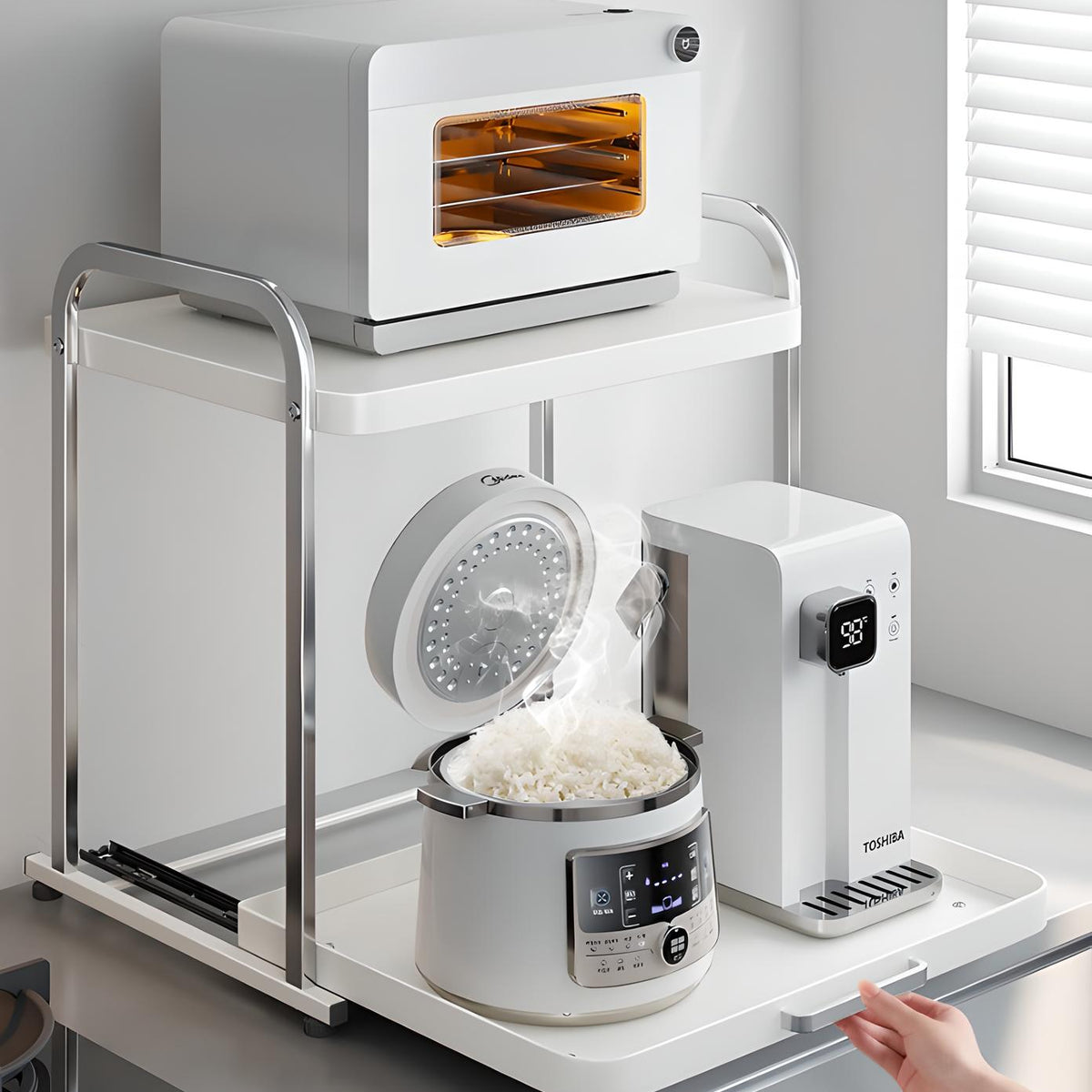 Kitchen Appliance Storage Rack – Two Tier Stand with Pull-Out Tray – J ...