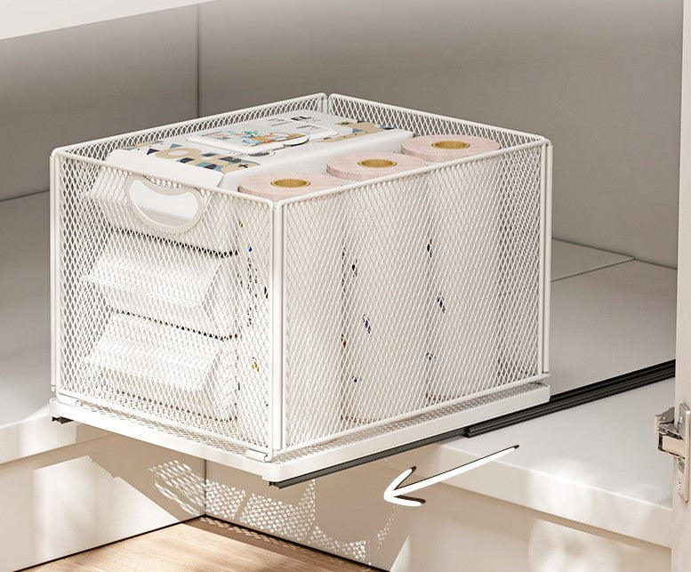 White Steel Sliding Storage Tray - Compact Drawer Solution | J&J Home