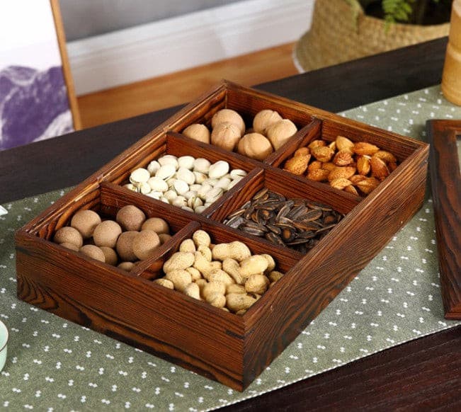 Wooden 6 Compartments Dried Fruit Tea Bags Candy Storage Box – J&J Home